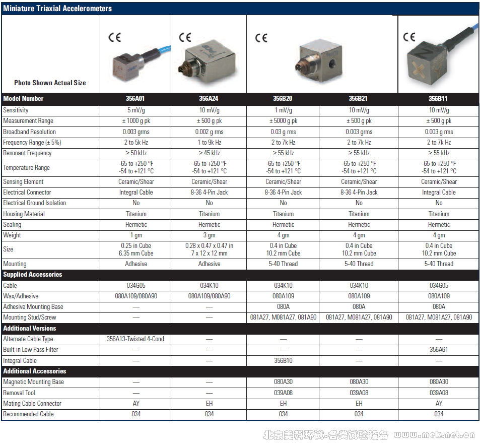 美国PCB 微型三轴加速度 356A01,356A24,356B20,356B21,356B11 - 北京美科环试MeK