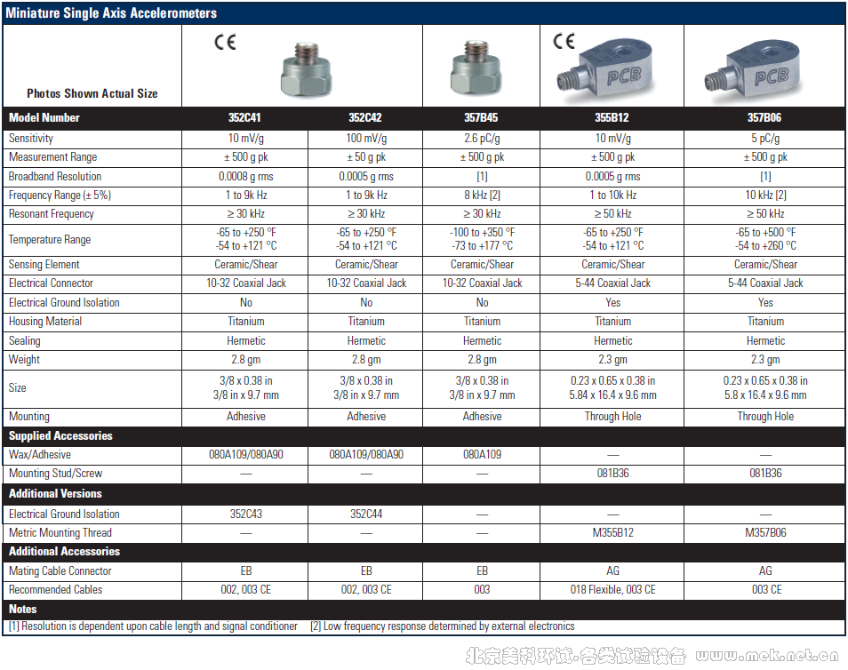 美国PCB 微型单轴加速度 352C41,352C42,357B45,355B12,357B06 - 北京美科环试MeK