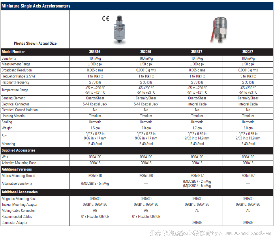 美国PCB 微型单轴加速度 353B16,352C66,353B17,352C67 - 北京美科环试MeK