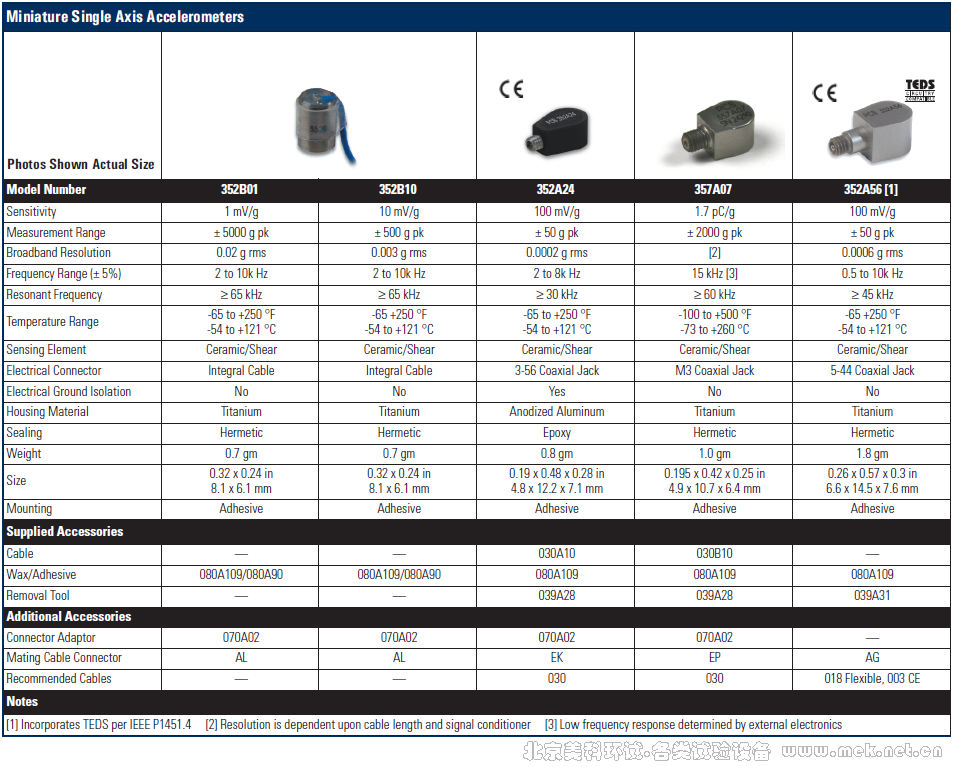 美国PCB 微型单轴加速度 352B01,352B10,352A24,357A07,352A56 - 北京美科环试MeK